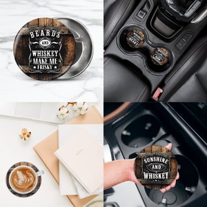 Whiskey Car Coaster Png Bundle for Guys Alcohol Fathers Day Coaster Design Western Round Cup ...