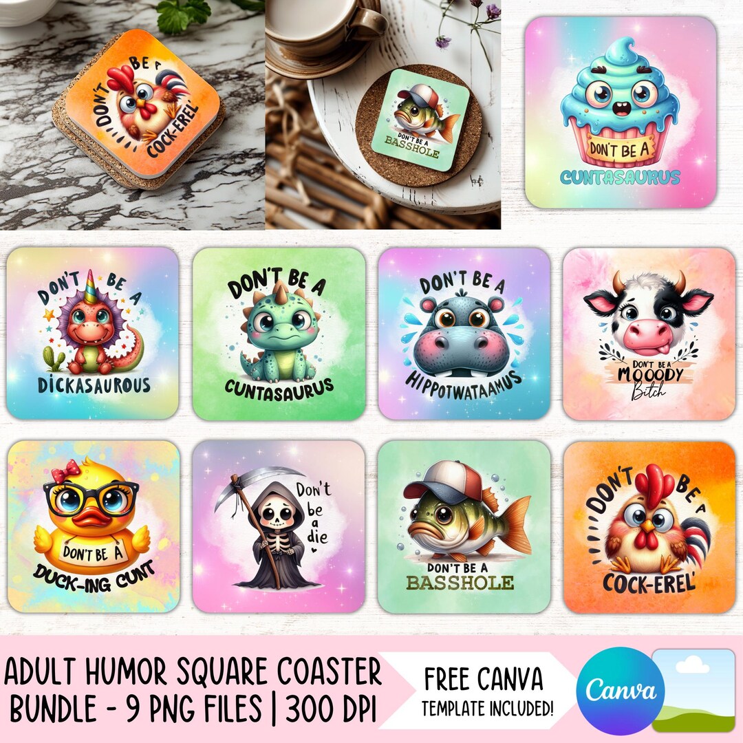 Funny Adult Humor Square Coaster PNG Bundle, Sarcastic Quotes ...