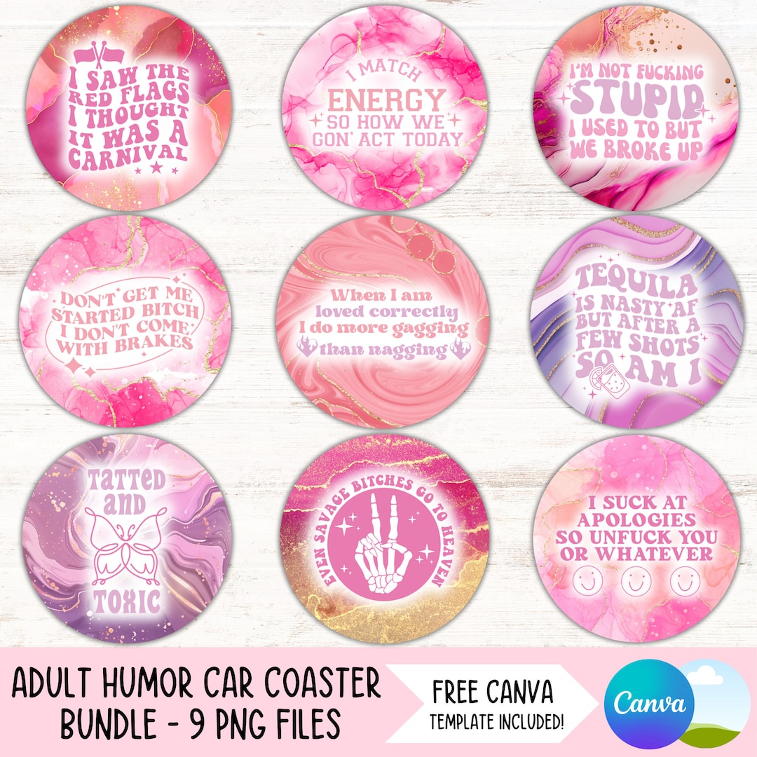 Sassy Car Coaster PNG Bundle Funny Car Cup Holder Sublimation Designs ...