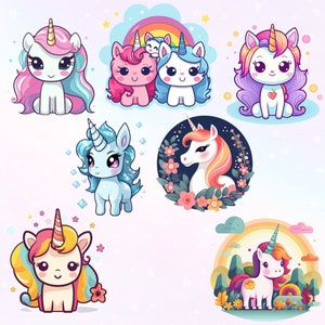 Cute Unicorn Clipart Bundle Kawaii Unicorn Png Digital Download Magical ...