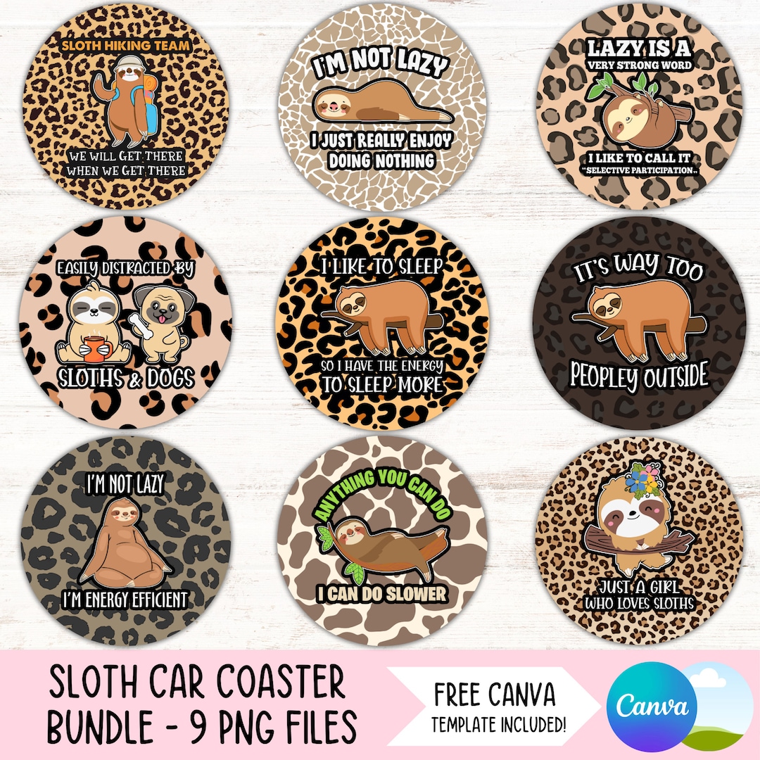 Funny Car Coaster PNG Bundle Sloth Car Cup Holder Sublimation Designs ...