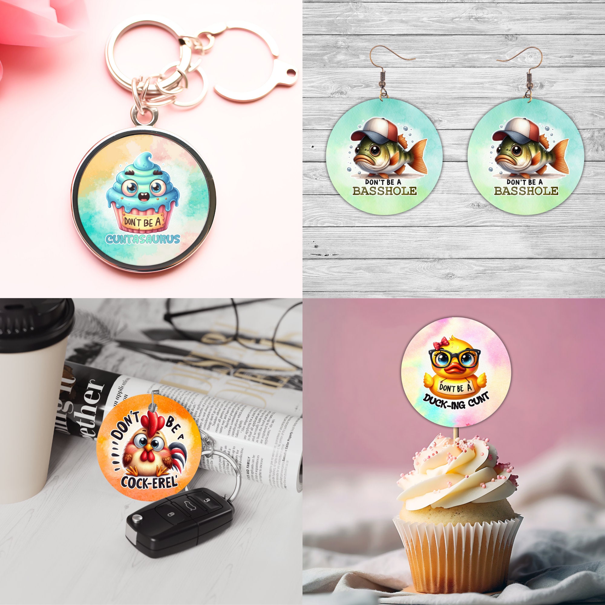 Adult Humor Car Coaster PNG Bundle, Funny Round Sublimation Designs ...