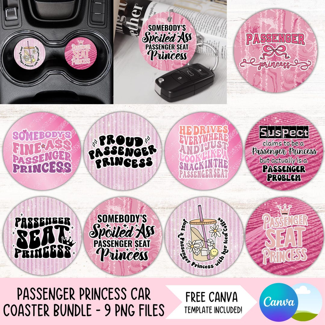 Passenger Princess Car Coaster PNG Bundle, Funny Round Sublimation ...