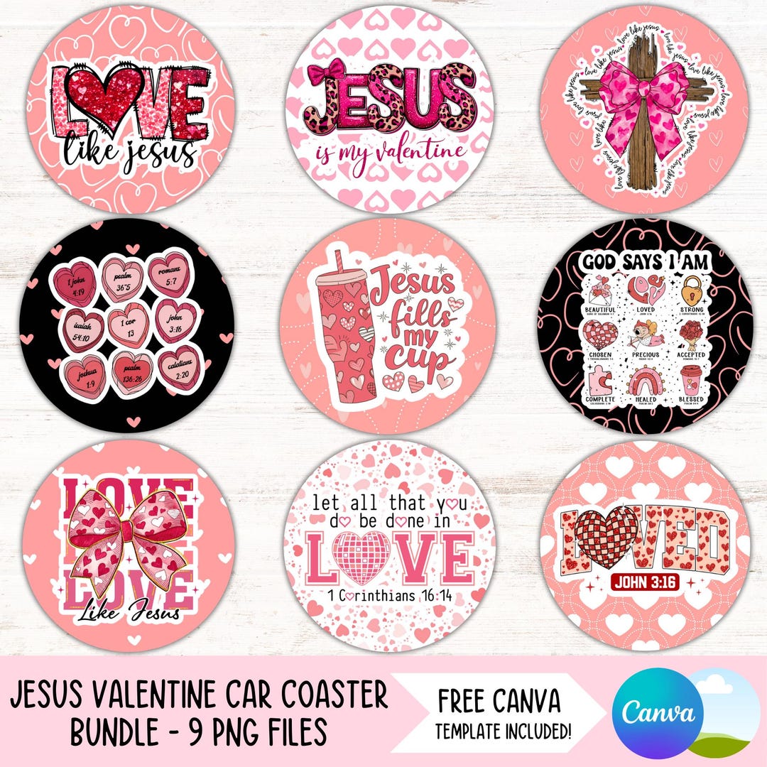 Valentine Jesus Car Coaster PNG Bundle Coquette Cup Holder Sublimation ...