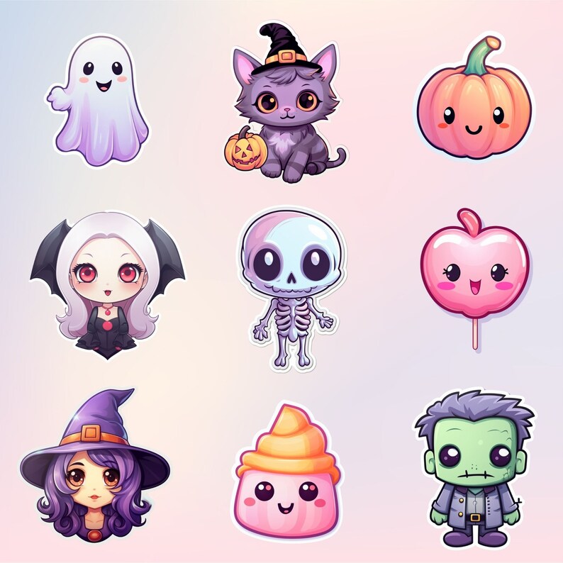 Cute Kawaii Pastel Halloween Clipart Bundle, Creepy Kawaii Horror ...