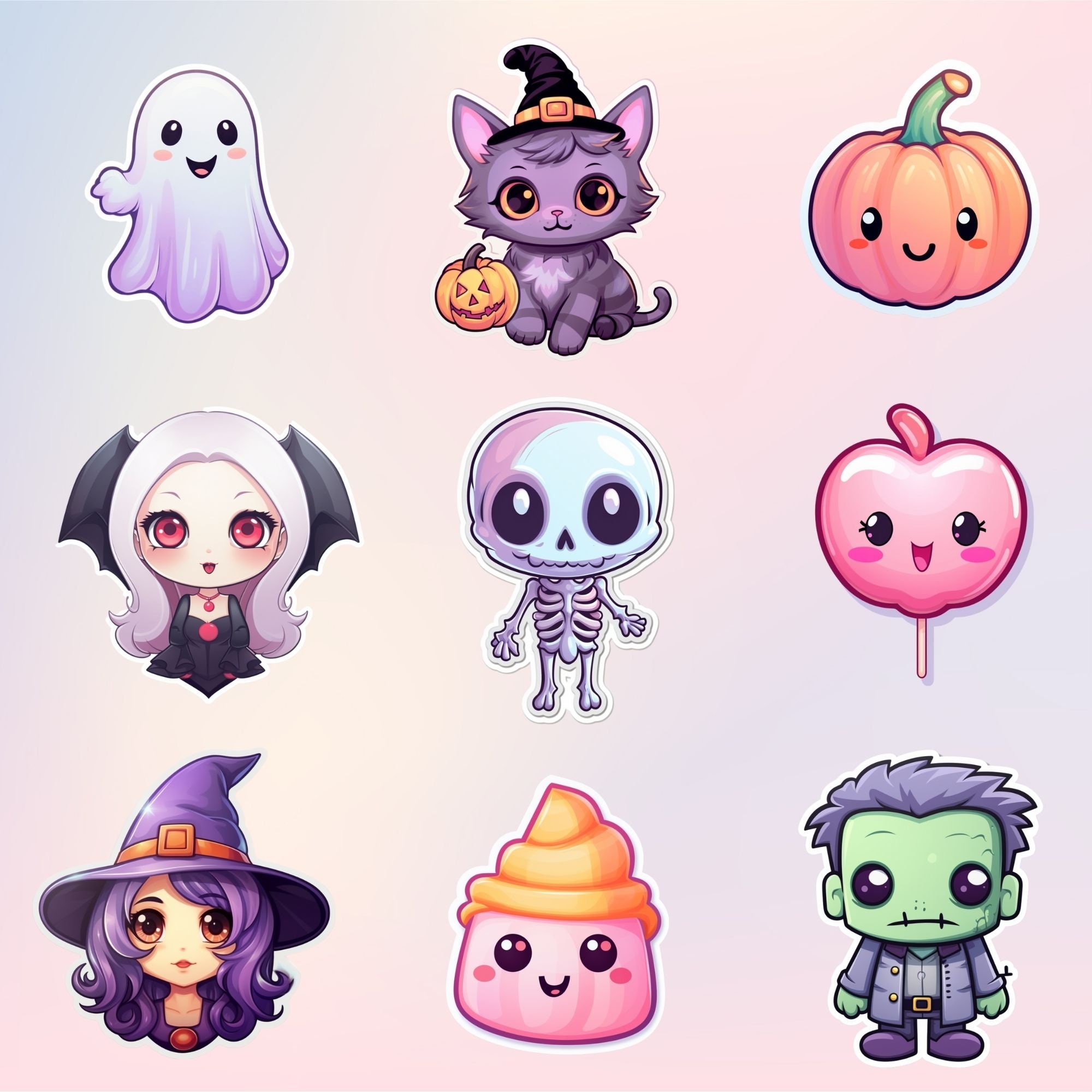 Cute Kawaii Pastel Halloween Clipart Bundle, Creepy Kawaii Horror ...