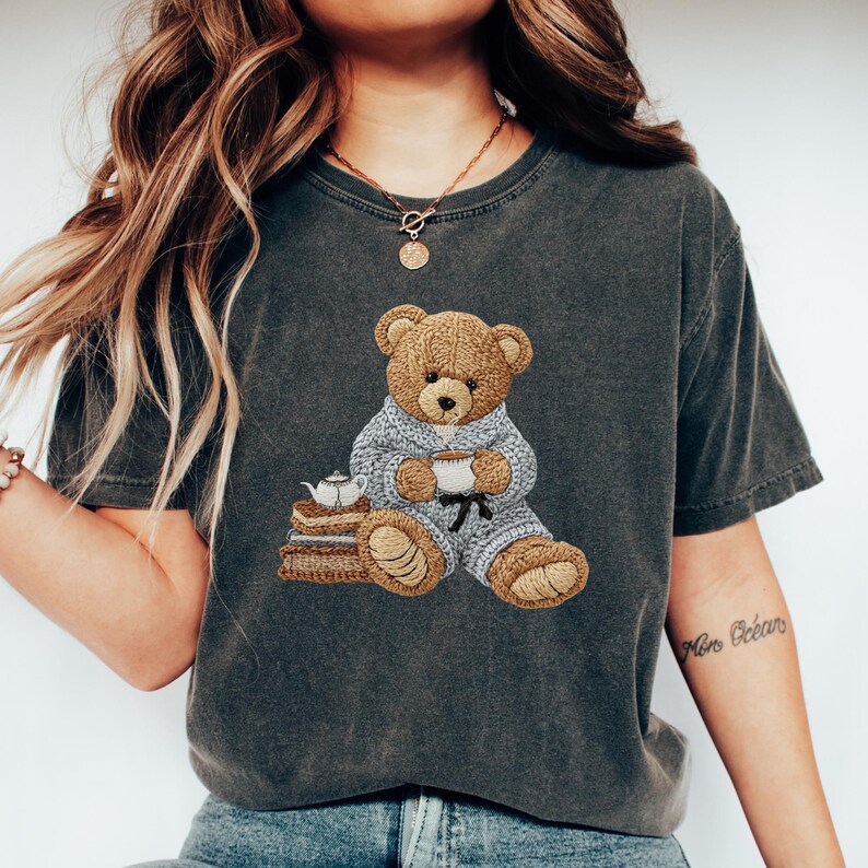 Preppy Teddy Bear Clipart Bundle, Faux Embroidery Tshirt Sublimation ...