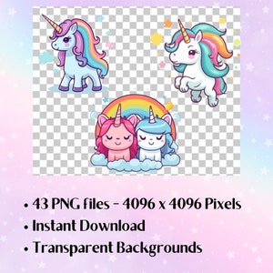 Cute Unicorn Clipart Bundle Kawaii Unicorn Png Digital Download Magical ...
