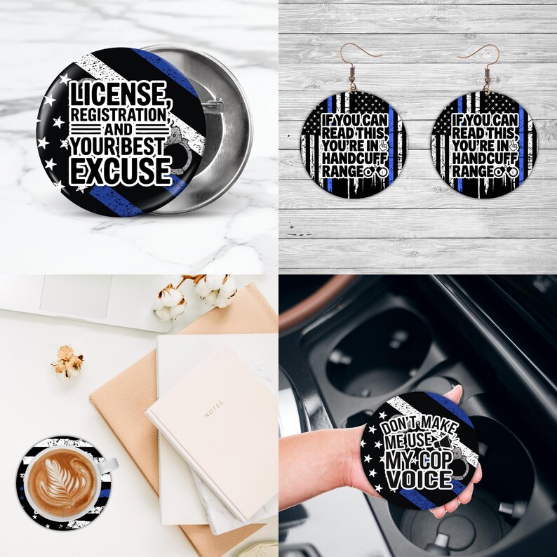 Funny Police Officer Car Coaster Bundle, Cop Round Sublimation Designs ...