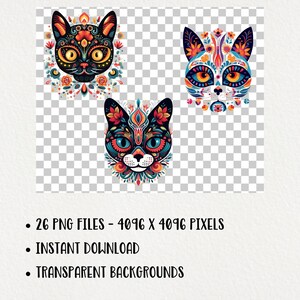 Cute Cat Sugar Skull Png Bundle, Mexican Day of the Dead Instant ...