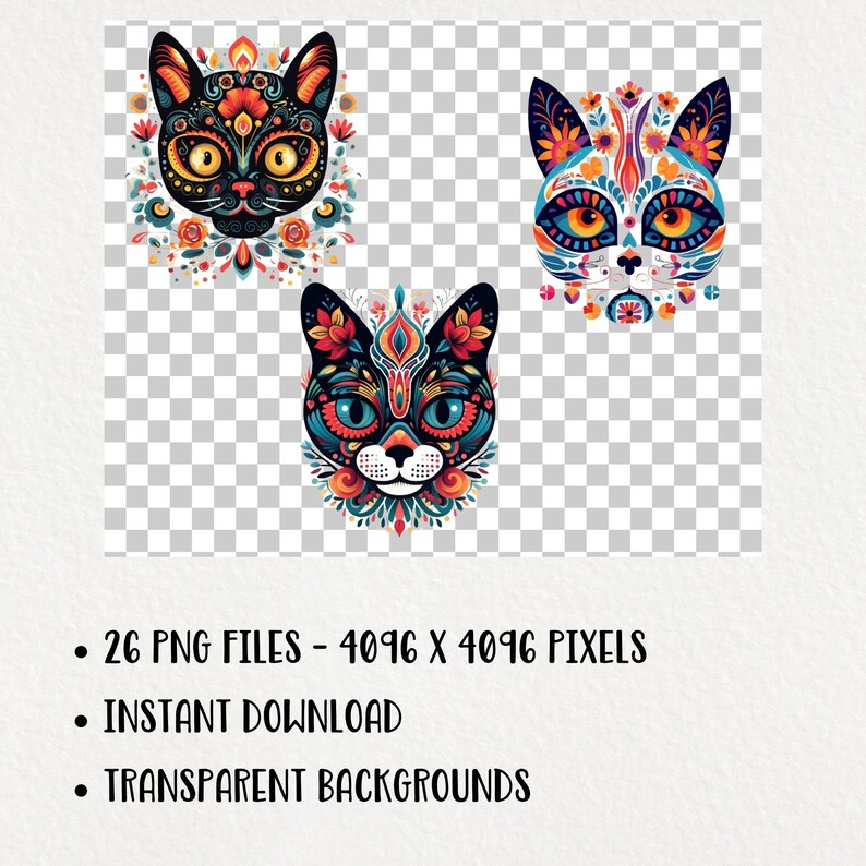 Cat Sugar Skull Clipart, Day of the Dead PNG Bundle (digital Download ...