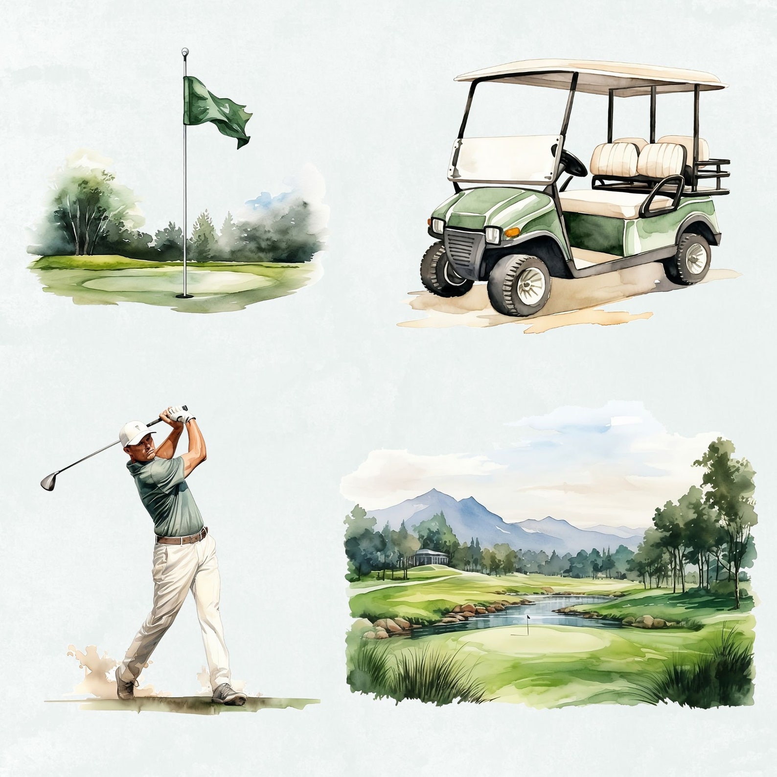Golf PNG Bundle, Golf Png File, Golf Jpg File, Gift for Dad, Watercolor ...