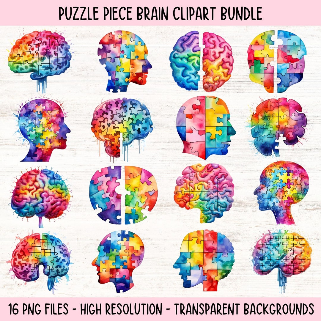 Puzzle Piece Brain PNG Bundle Colorful Brain Clipart Mental Health Png ...