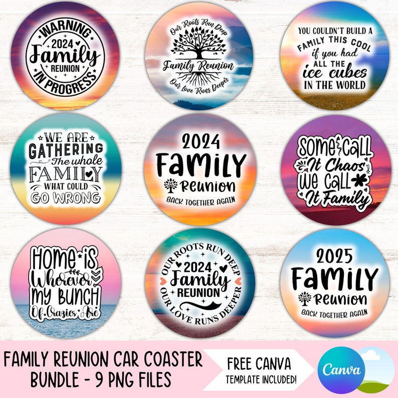 Family Reunion Car Coaster PNG Bundle Funny Family Vacation Cup Holder ...