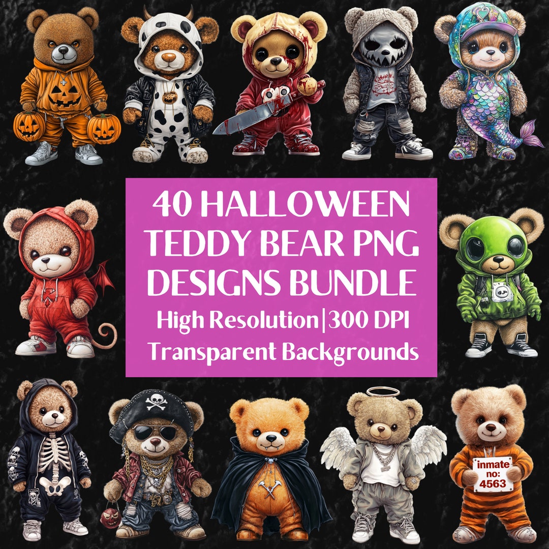 Halloween Teddy Bear Png Bundle Hip Hop Urban Streetwear Graphics Cool ...