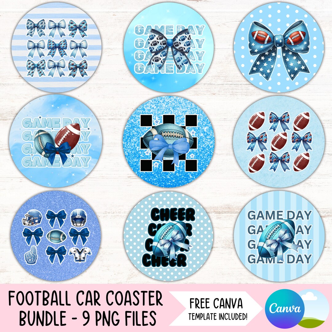 Coquette Football Car Coaster PNG Bundle Game Day Coffee Cup Holder ...