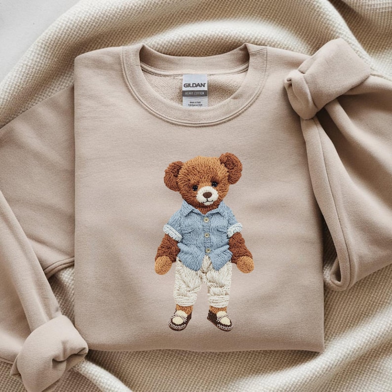Preppy Teddy Bear Clipart Bundle, Faux Embroidery Tshirt Sublimation ...