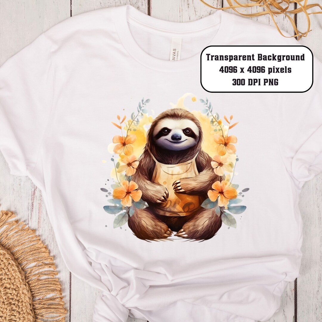Cute Watercolor Sloth Png File for Sublimation Floral Animal Sloth ...