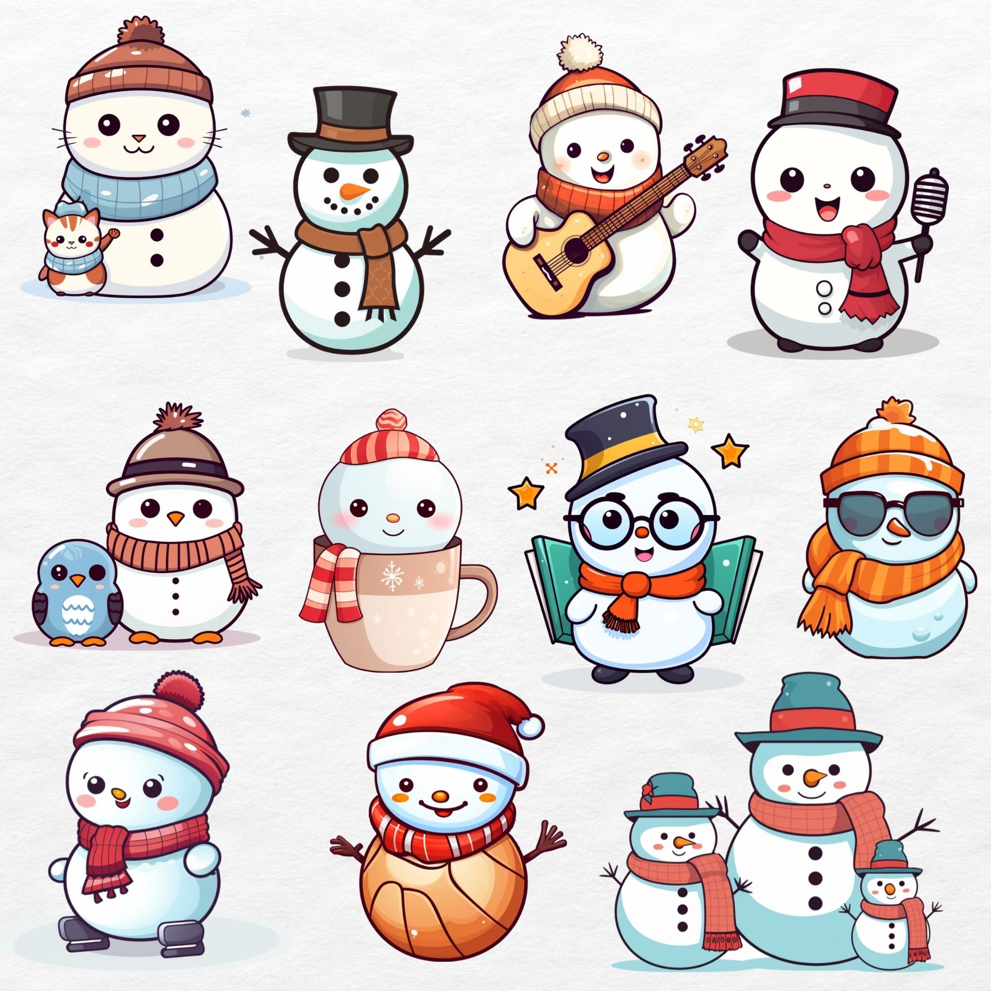 Cute Snowman Clipart All in One Bundle, Christmas Winter Clipart Png ...