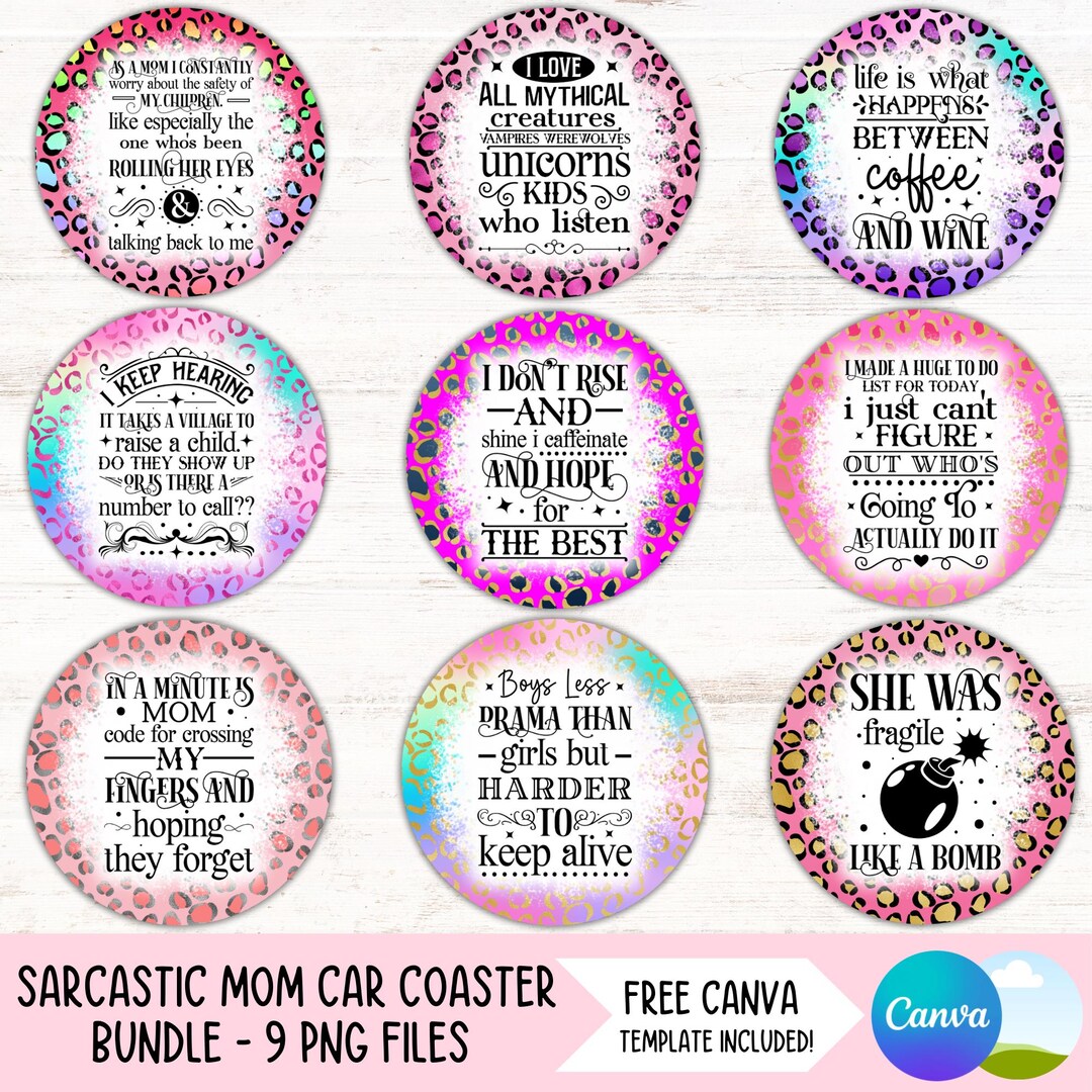 Funny Mom Car Coaster PNG Bundle Sarcastic Mama Cup Holder Sublimation ...