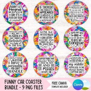 Funny Car Coaster PNG Bundle Sarcastic Quotes Cup Holder Sublimation ...
