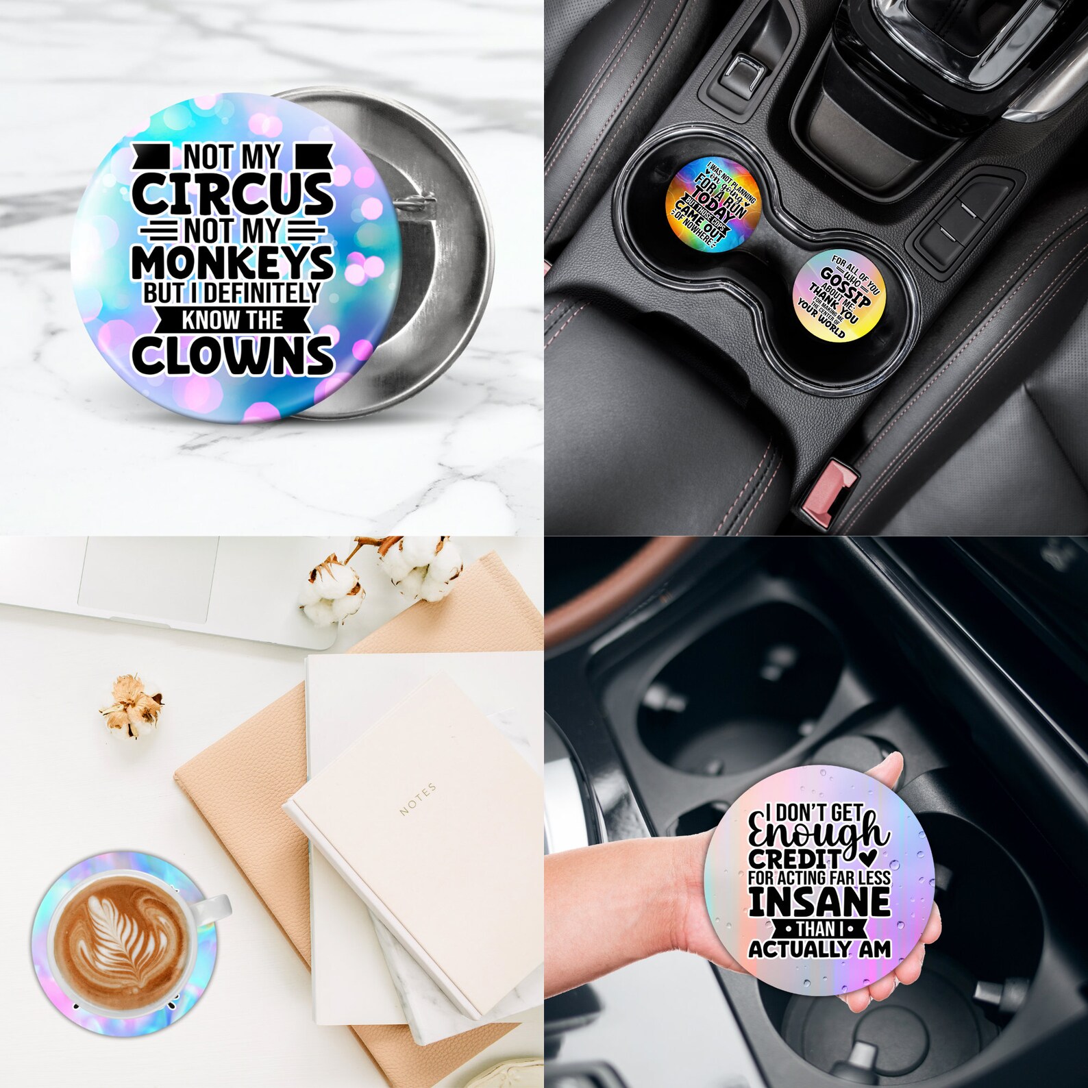 Funny Car Coaster PNG Bundle, Sarcastic Quotes Round Sublimation ...