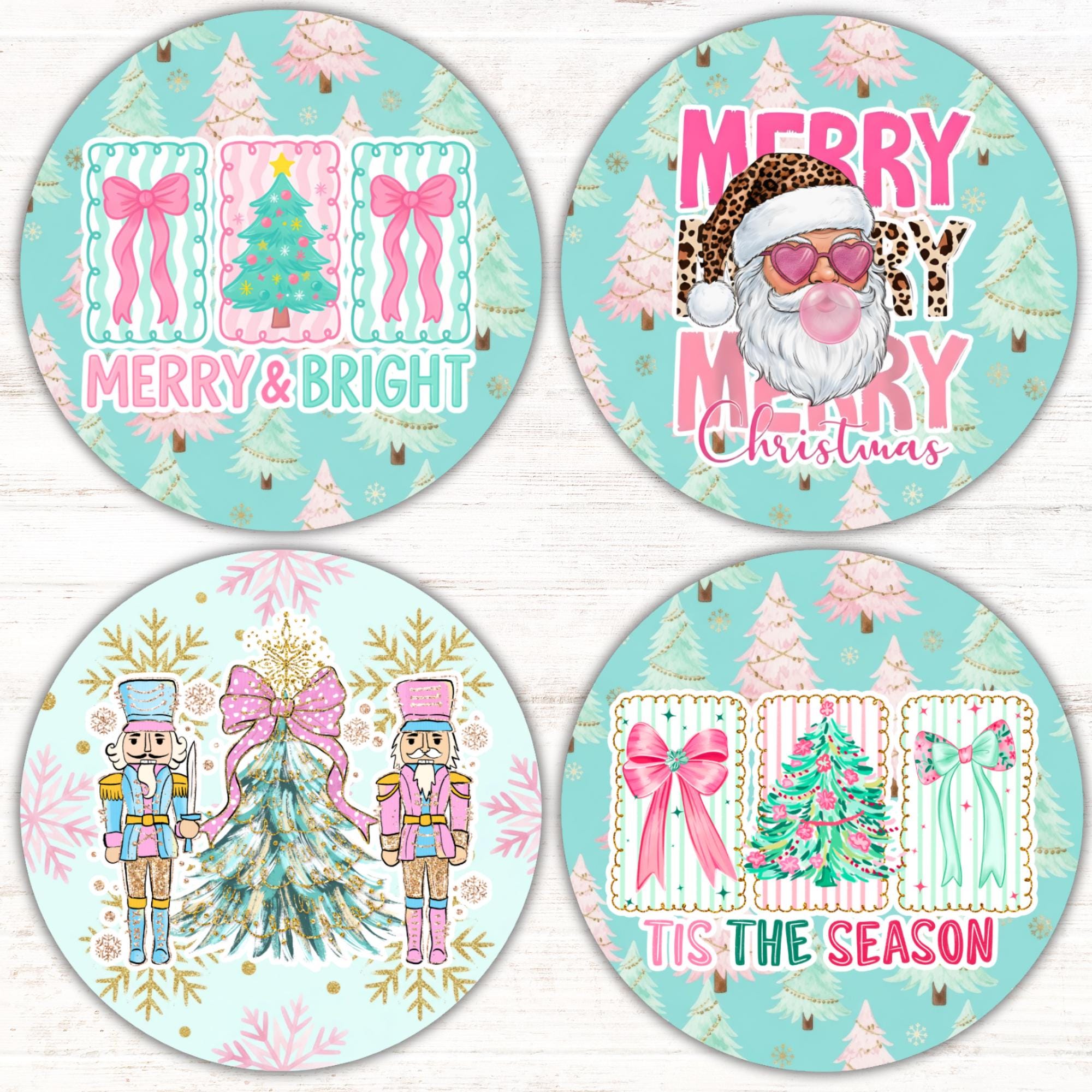 Preppy Coquette Christmas Car Coaster Bundle, Pink Brushstroke Holiday ...