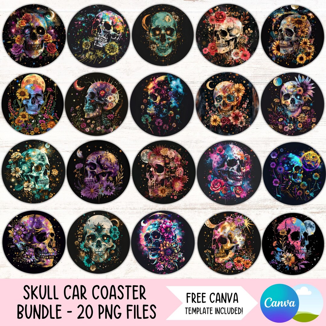 Skull Car Coaster PNG Bundle Sun Moon and Stars Car Cup Holder ...
