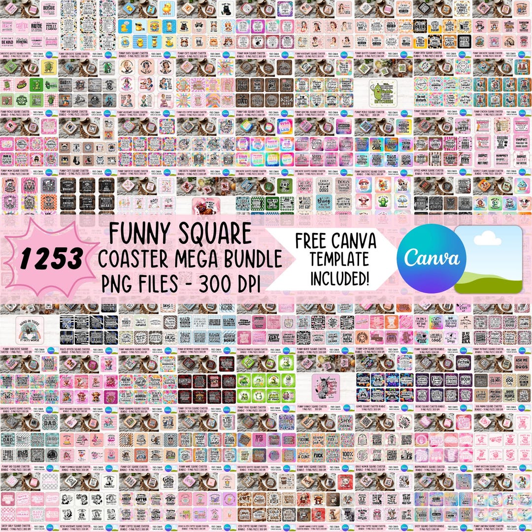 Funny Sarcastic Coaster PNG Mega Bundle, Square Sublimation Designs ...