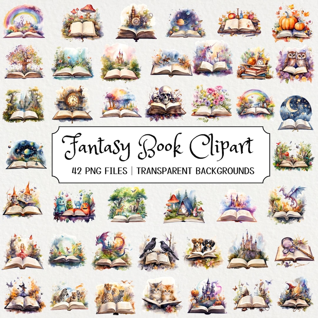 Fairytale Book Graphics Bundle Watercolor Book Clipart 40+ Book PNG ...