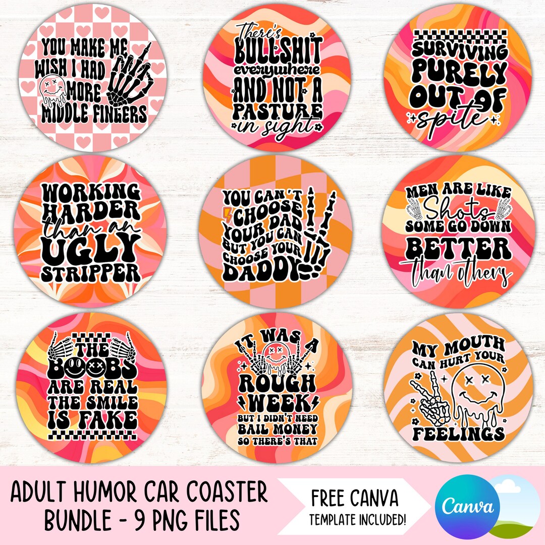 Funny Car Coaster PNG Bundle Sarcastic Coffee Cup Holder Sublimation ...