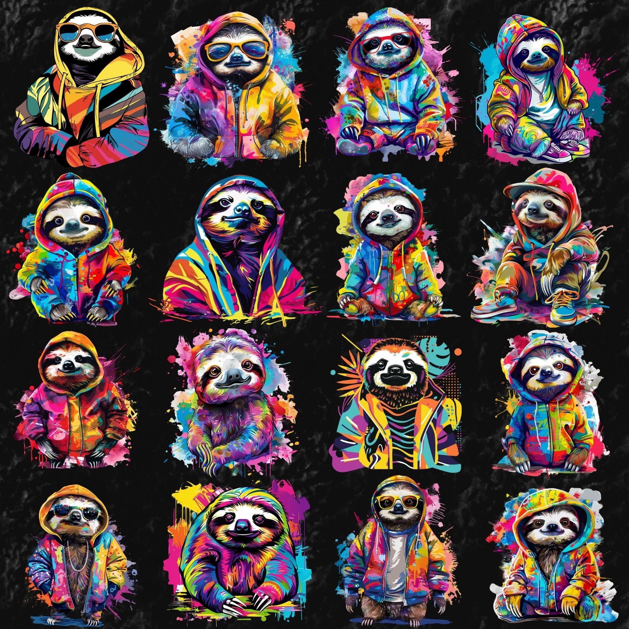 Sloth Streetwear Png Clipart Bundle Neon Graffiti Graphics for T-shirt ...