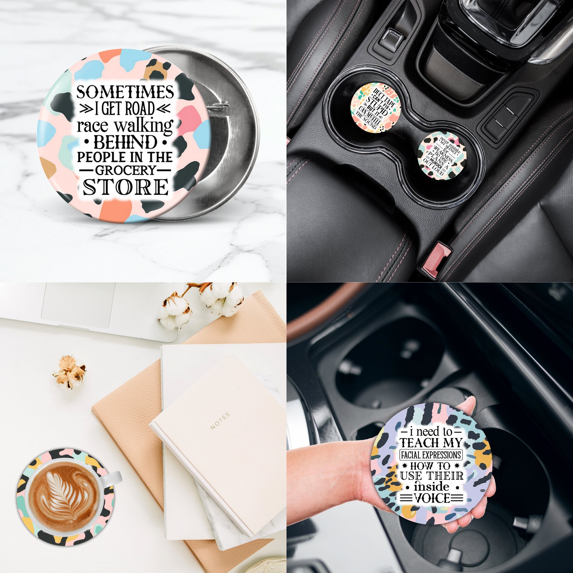 Sarcastic Quotes Car Coaster PNG Bundle Funny Cup Holder Sublimation ...