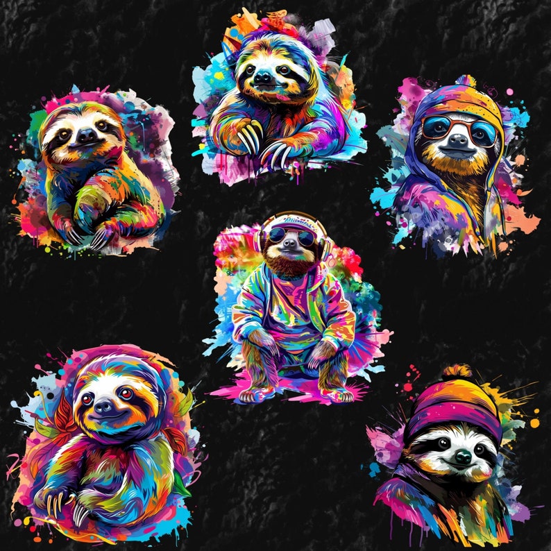 Sloth Streetwear Png Clipart Bundle Neon Graffiti Graphics for T-shirt ...