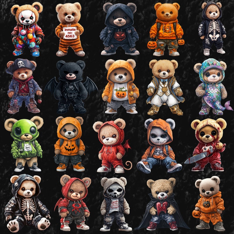 Halloween Teddy Bear Png Bundle Hip Hop Urban Streetwear Graphics Cool ...