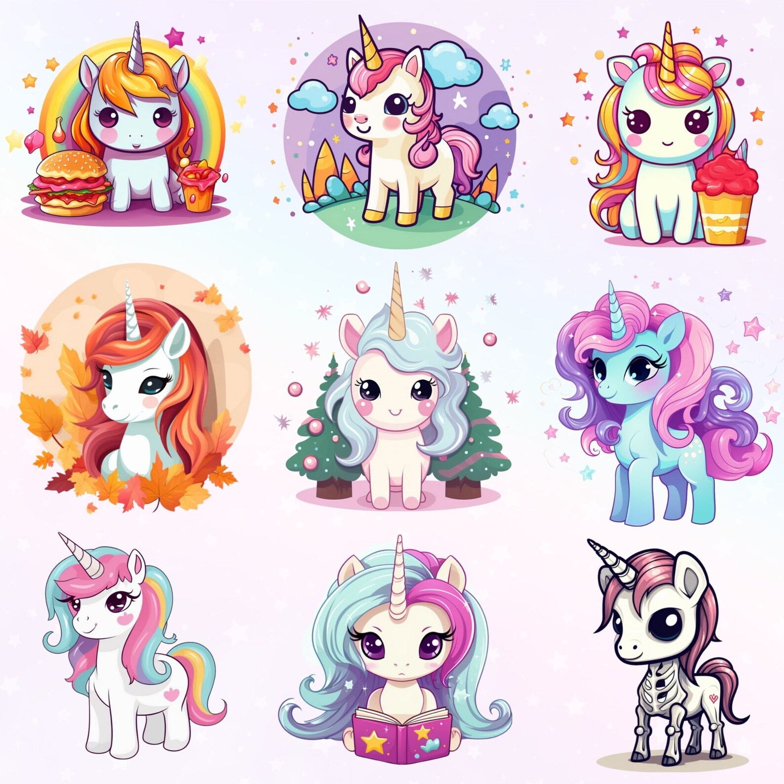Cute Unicorn Clipart Bundle Kawaii Unicorn Png Download - Etsy