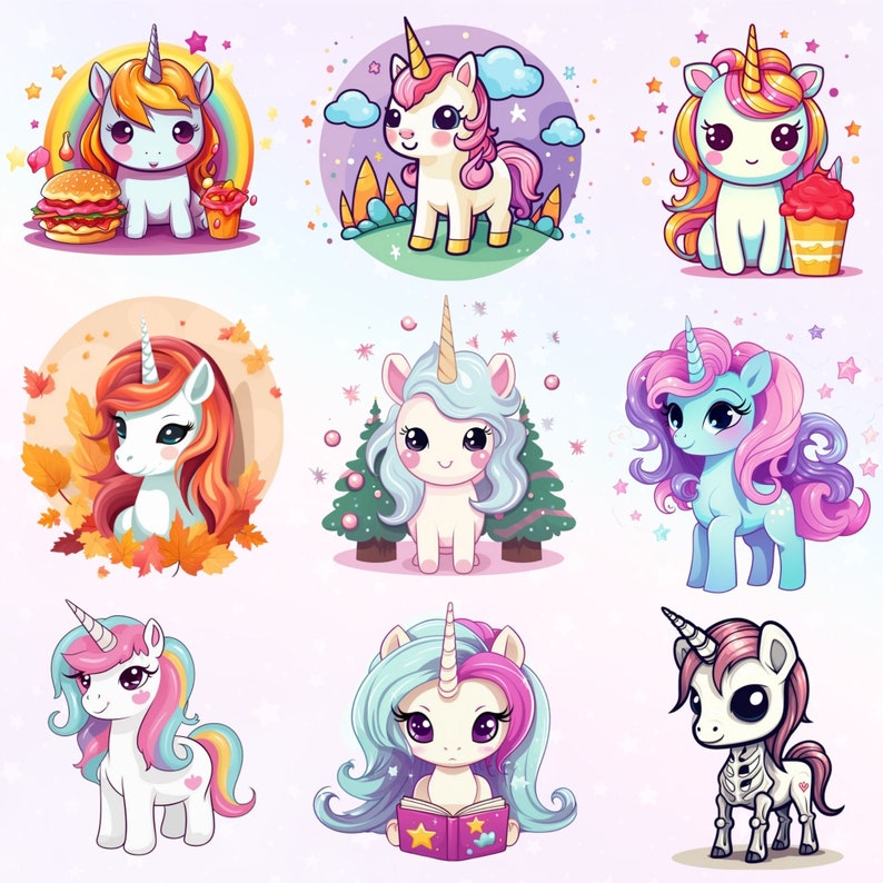 Cute Unicorn Clipart Bundle Kawaii Unicorn Png Download - Etsy
