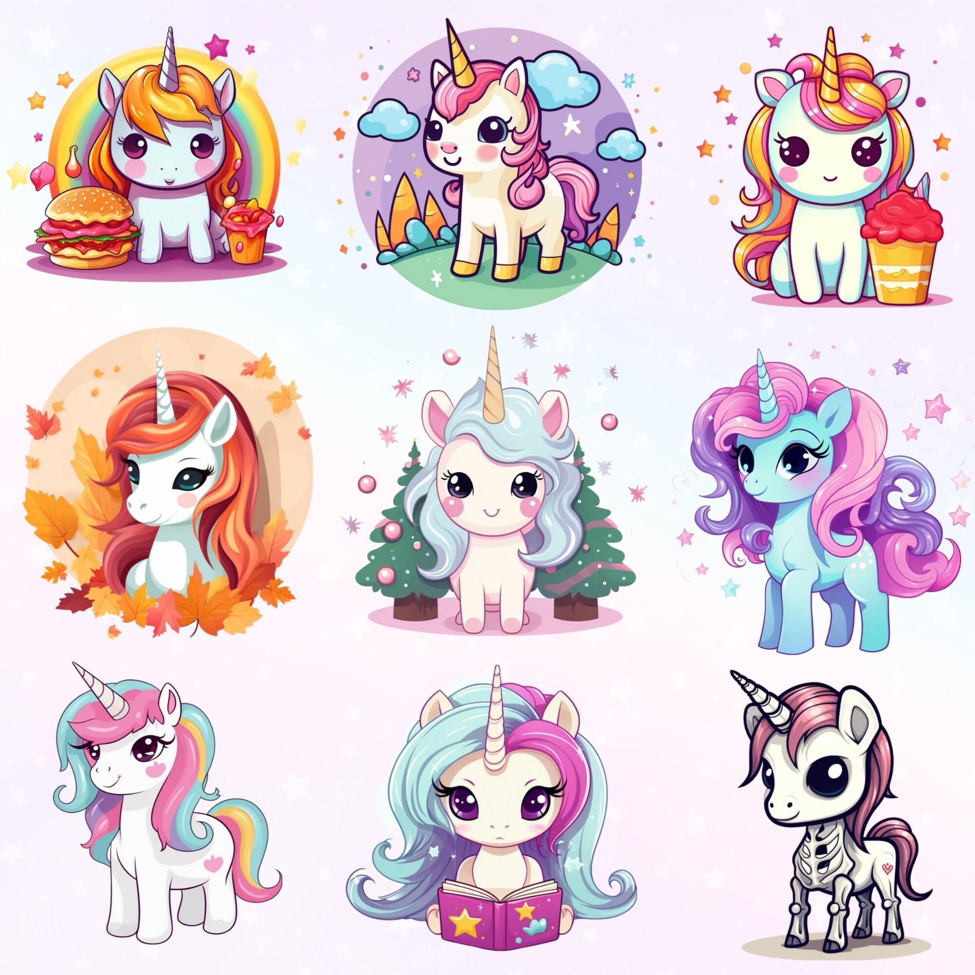 Cute Unicorn Clipart Bundle Kawaii Unicorn Png Download - Etsy