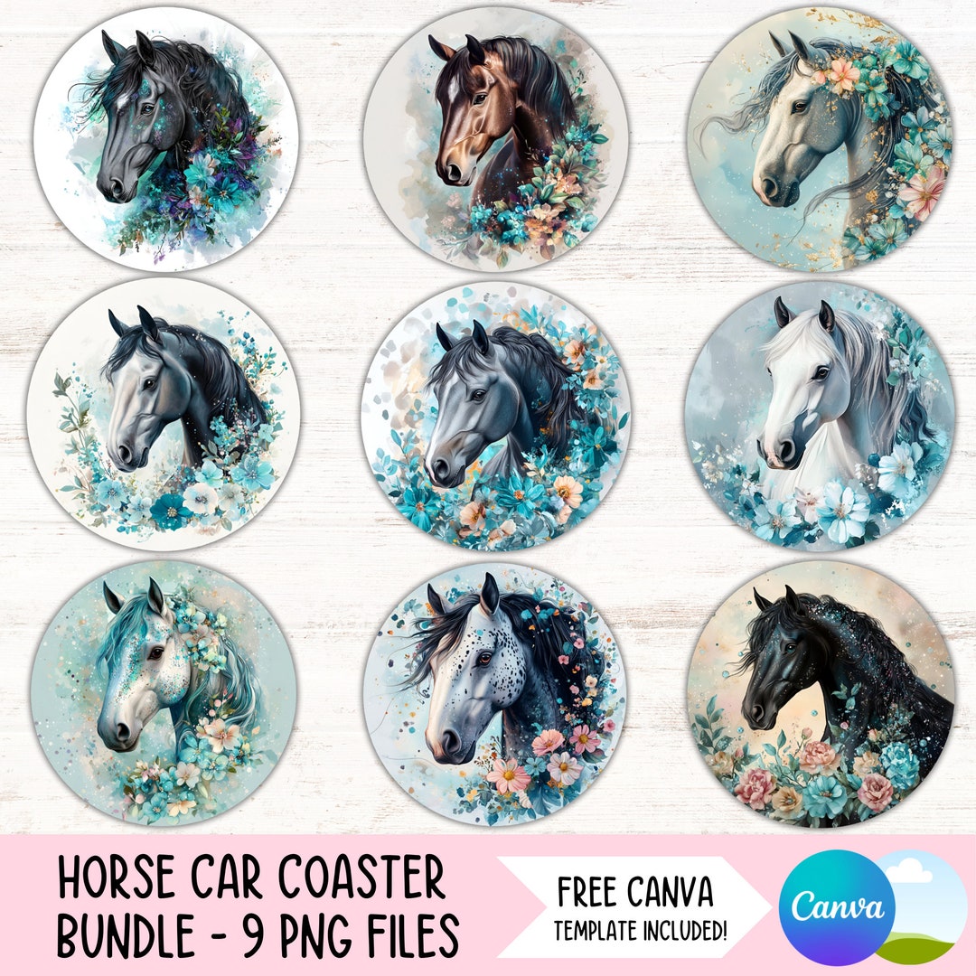 Horse Car Coaster PNG Bundle Horse Lover Cup Holder Sublimation Designs ...