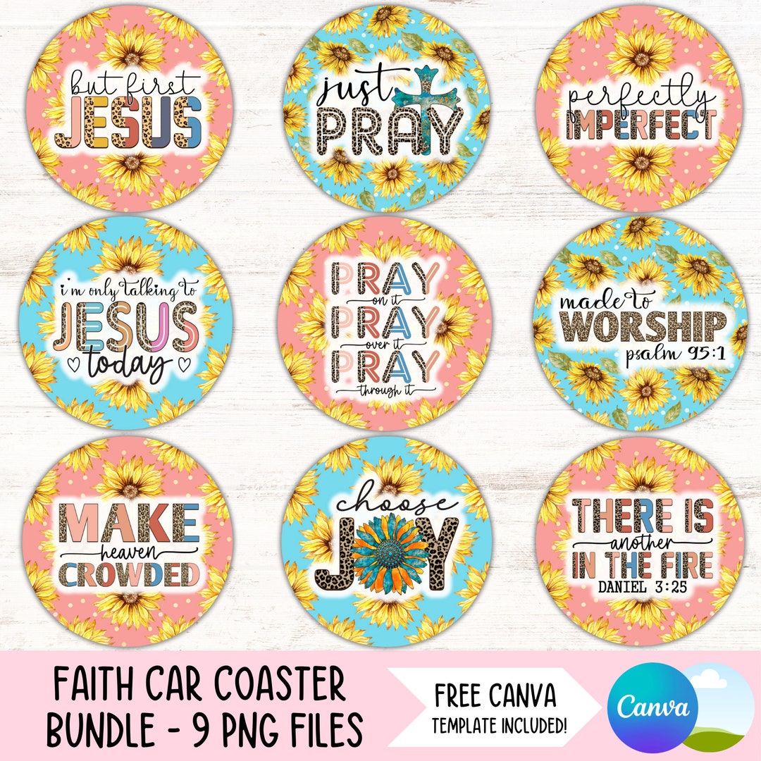 Faith Car Coaster Png Bundle Religious Cup Holder Sublimation Designs ...