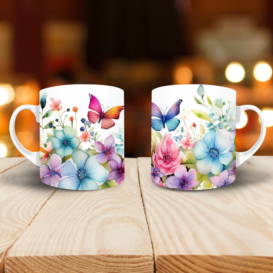 Flowers and Butterflies Mug Wrap, 11oz & 15oz Mug Template, Mug ...
