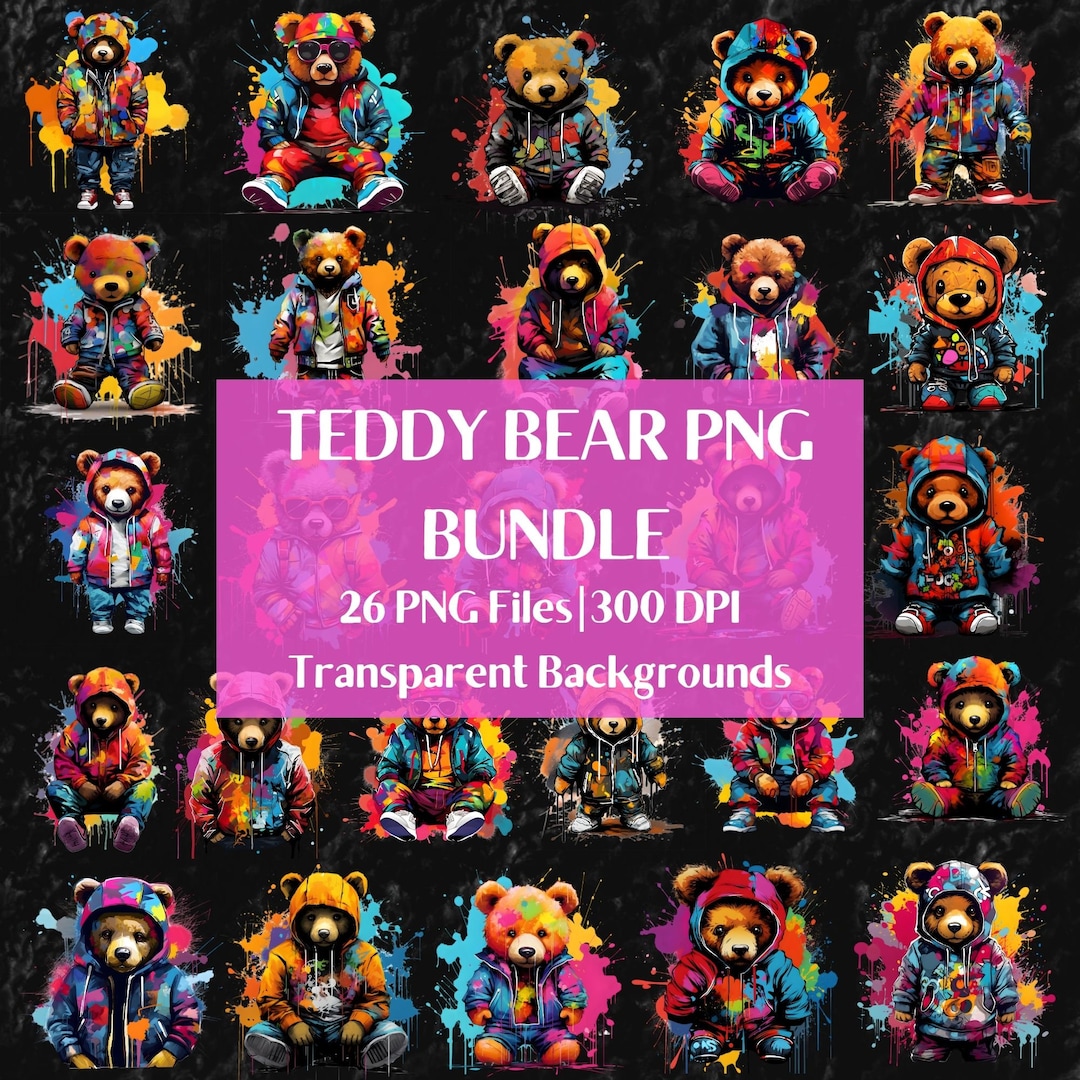Teddy Bear Png Bundle, Colorful Urban Design Streetwear Png Sublimation ...