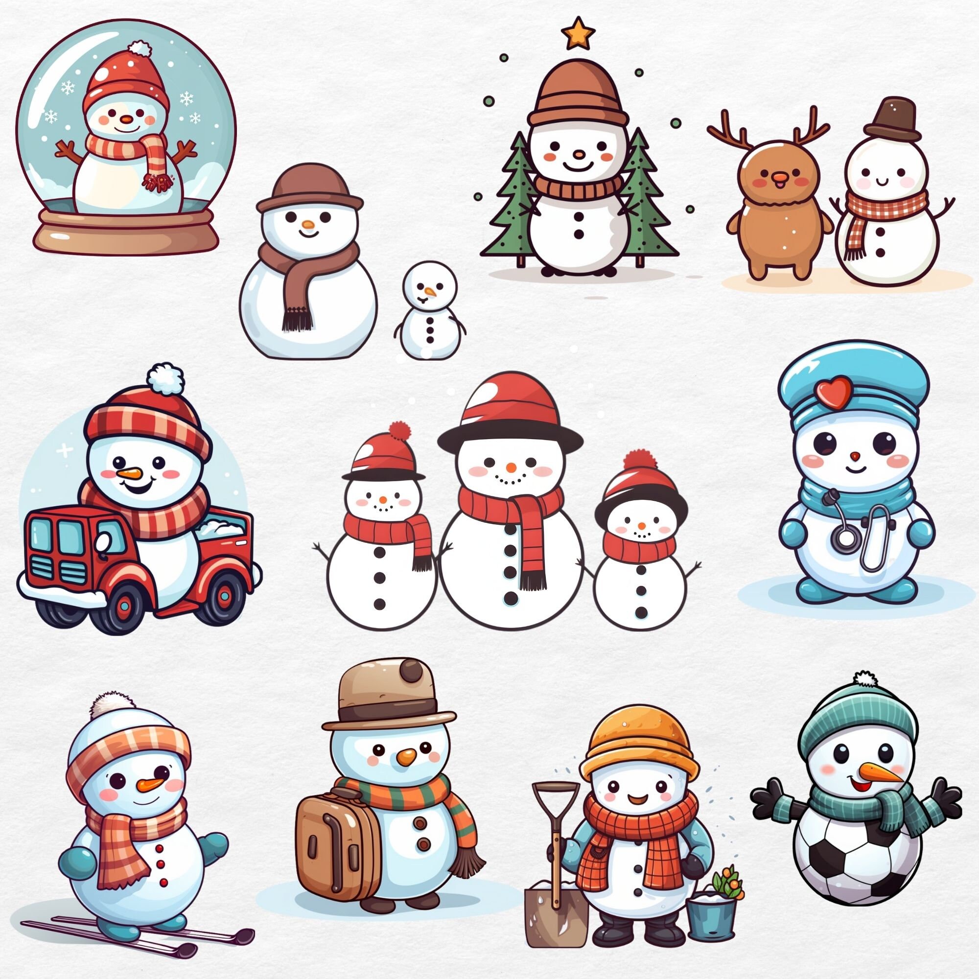 Cute Snowman Clipart All in One Bundle, Christmas Winter Clipart Png ...