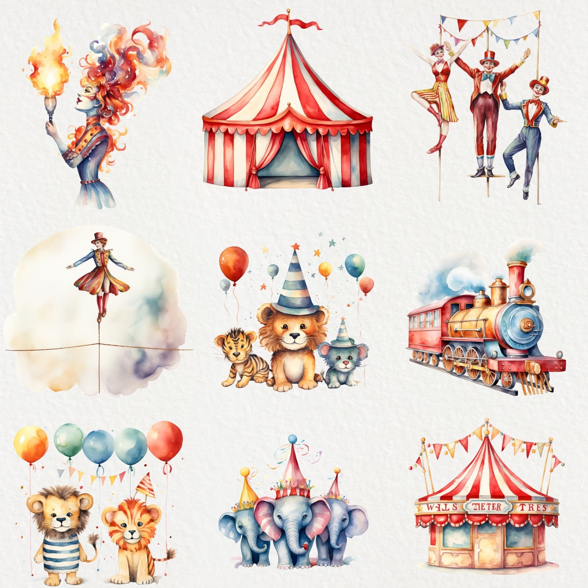 Watercolor Carnival Clipart, Carnival Png Files, Circus Print ...