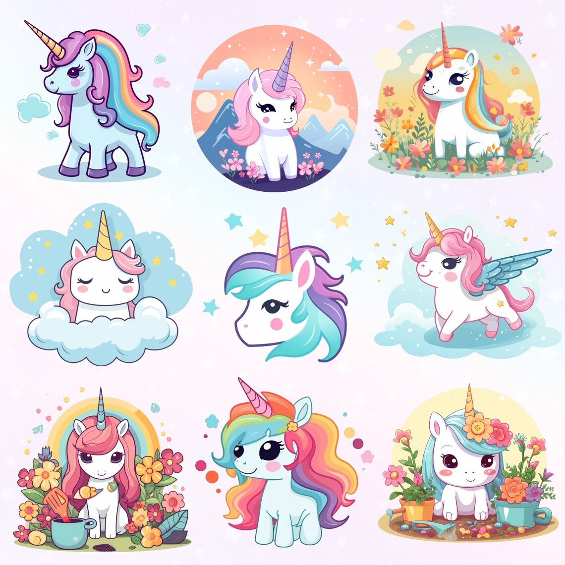 Cute Unicorn Clipart Bundle Kawaii Unicorn Png Download - Etsy