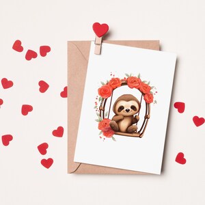 Cute Sloth Valentine PNG Bundle, Valentine Clipart for Sloth Lover ...