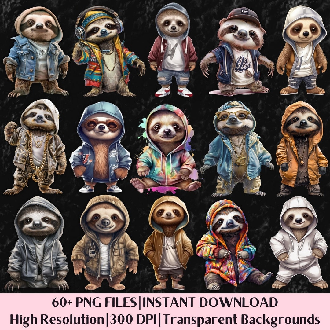 Sloth Streetwear Png Bundle Cool Sloth Tshirt Sublimation Designs Urban ...