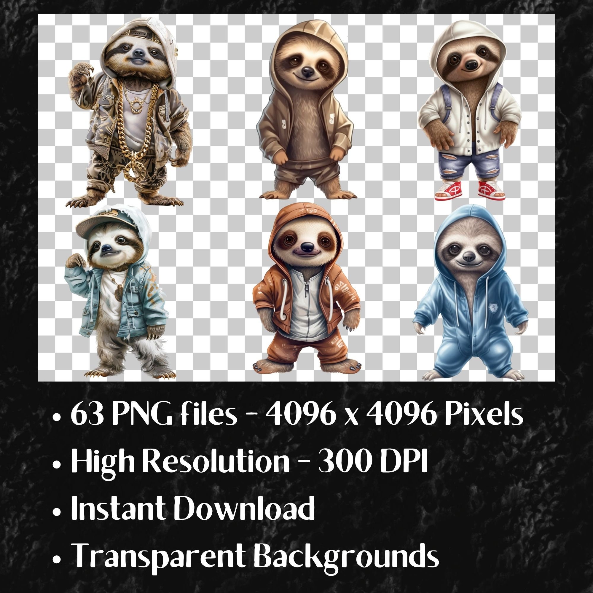 Sloth Streetwear Png Bundle Cool Sloth Tshirt Sublimation Designs Urban ...