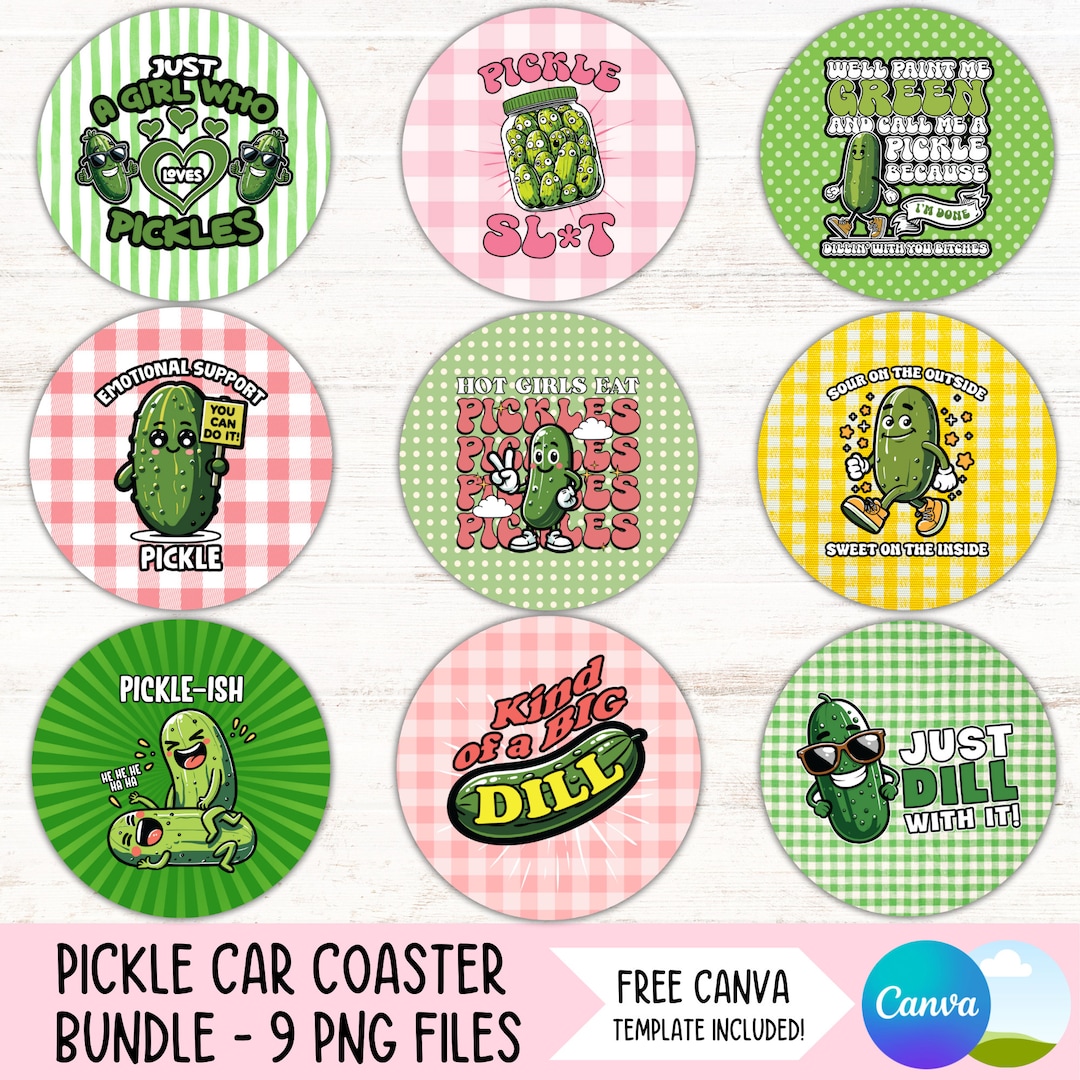 Pickle Car Coaster PNG Bundle Funny Cup Holder Sublimation Designs for ...