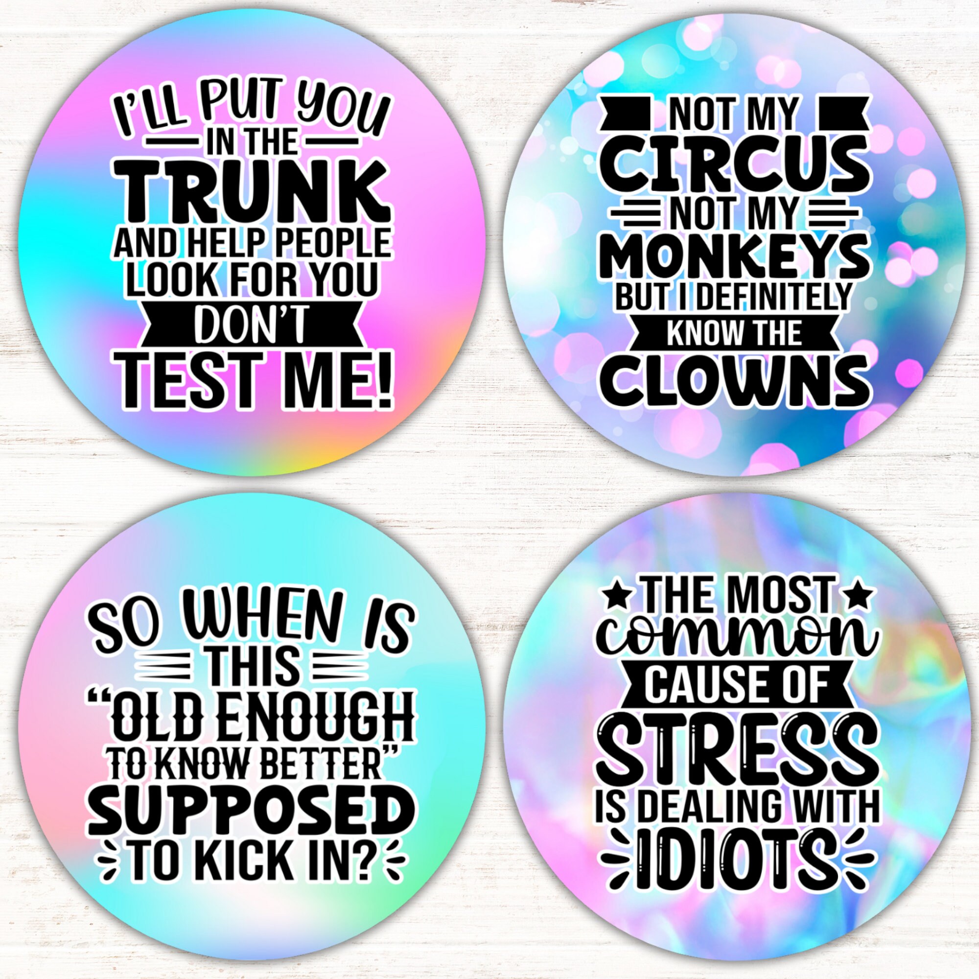Funny Car Coaster PNG Bundle, Sarcastic Quotes Round Sublimation ...